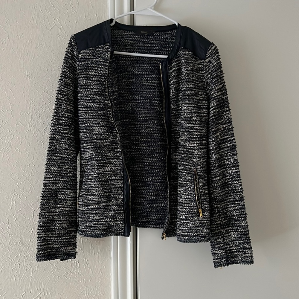Thml Navy Woven And Leather Jacket - Gem
